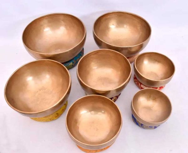 Gold Plated Seven Chakra Tibetan Singing Bowl Set 15 - 27cm