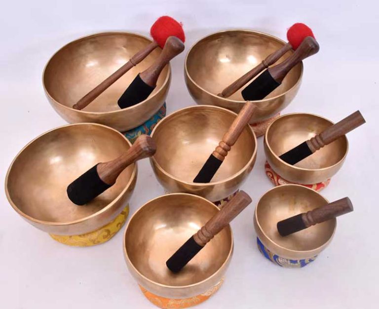 Gold Plated Seven Chakra Tibetan Singing Bowl Set 15 - 27cm